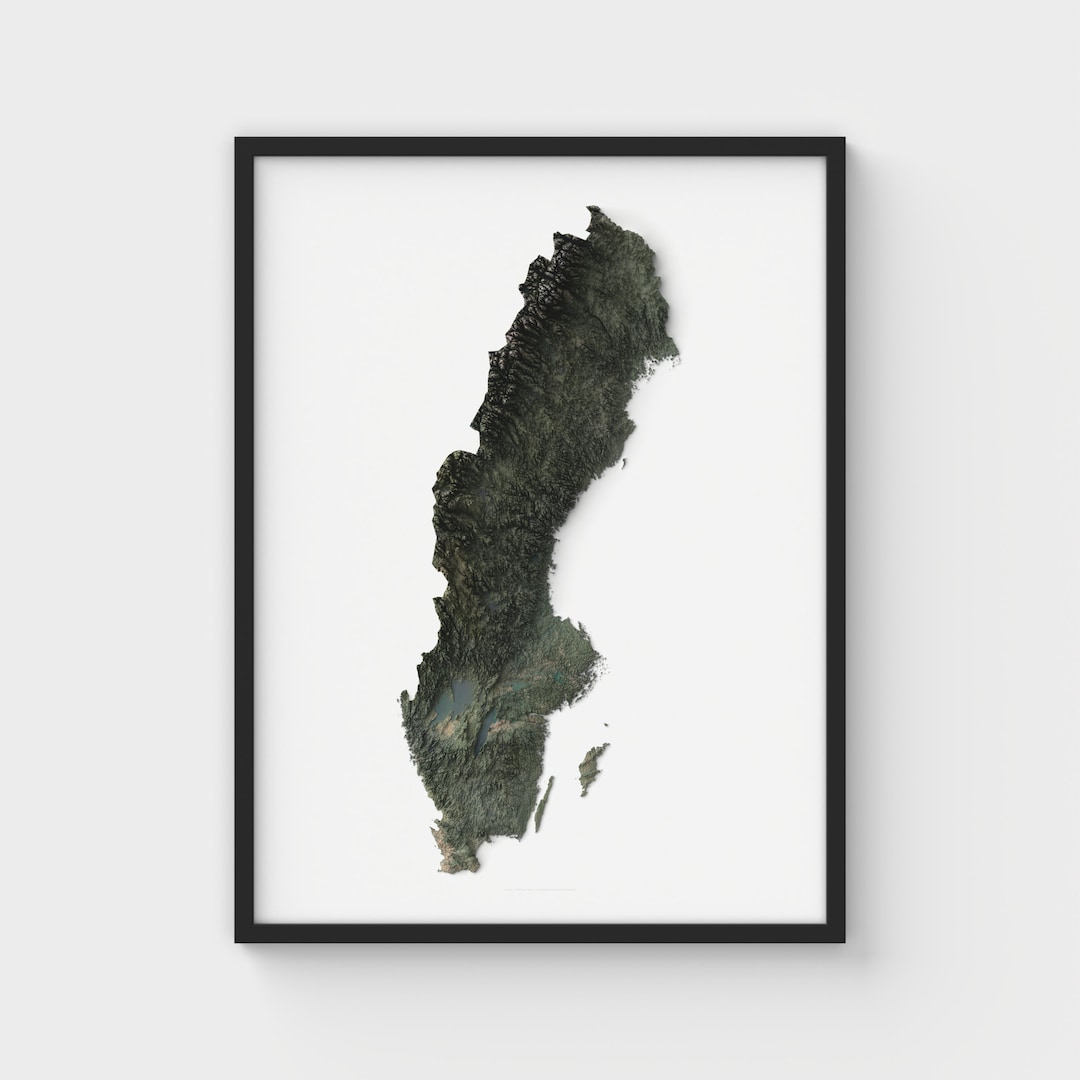 Sweden Shaded Relief Map Print Modern Topographic Wall Art Home ...