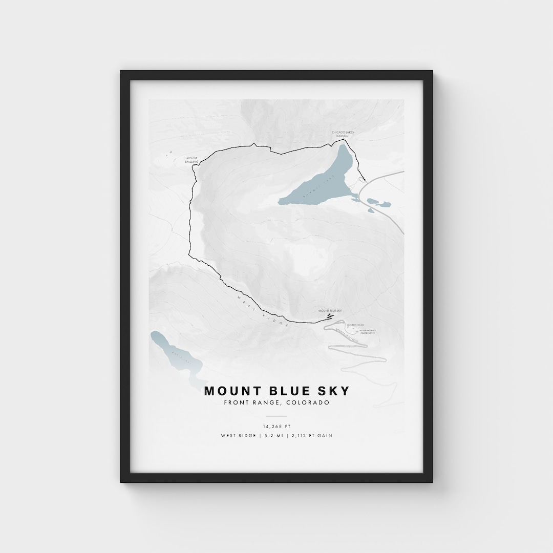 Mount Blue Sky Trail Map Print | Front Range Colorado Fourteener | Wall ...