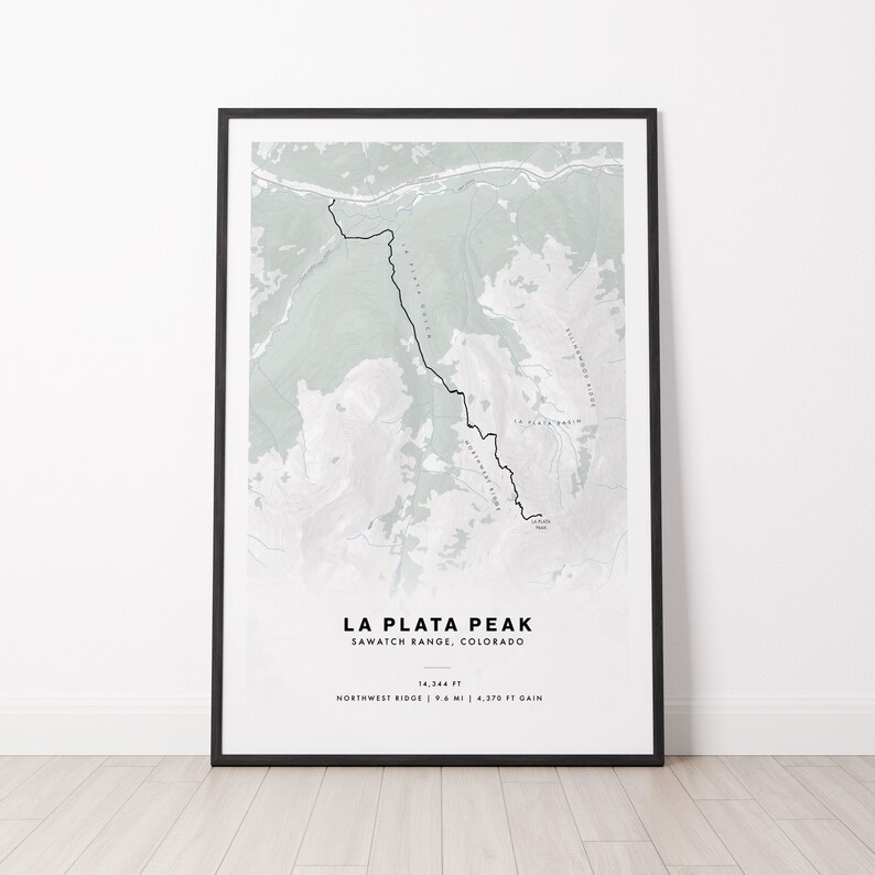 La Plata Peak Trail Map Print | Sawatch Range Colorado Fourteener ...