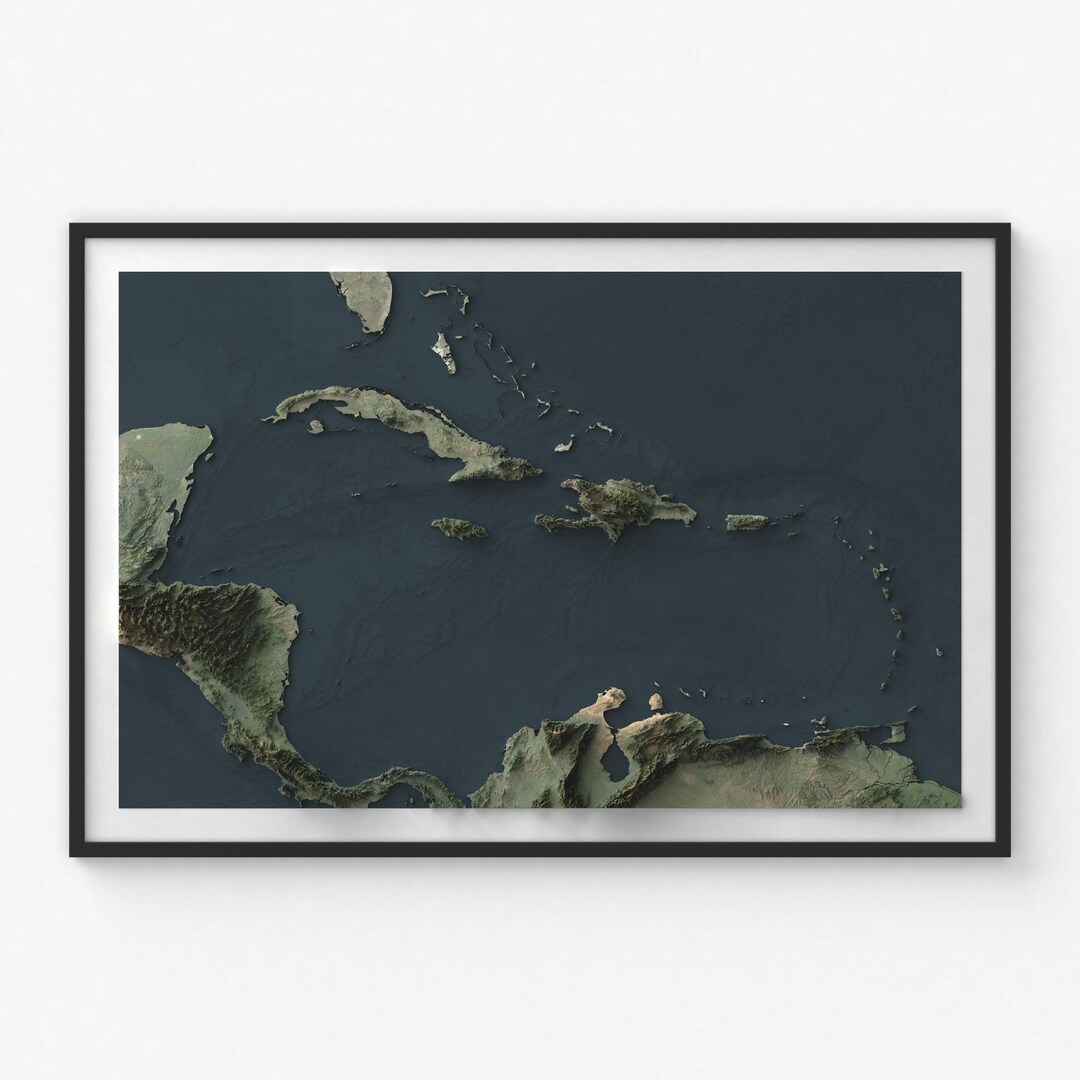 Caribbean Map Print | Modern Topographic Wall Art | Giclée Poster Print ...