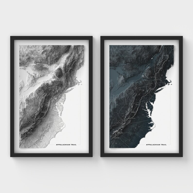Appalachian Trail Map Print | Modern Topographic Wall Art | Giclée ...