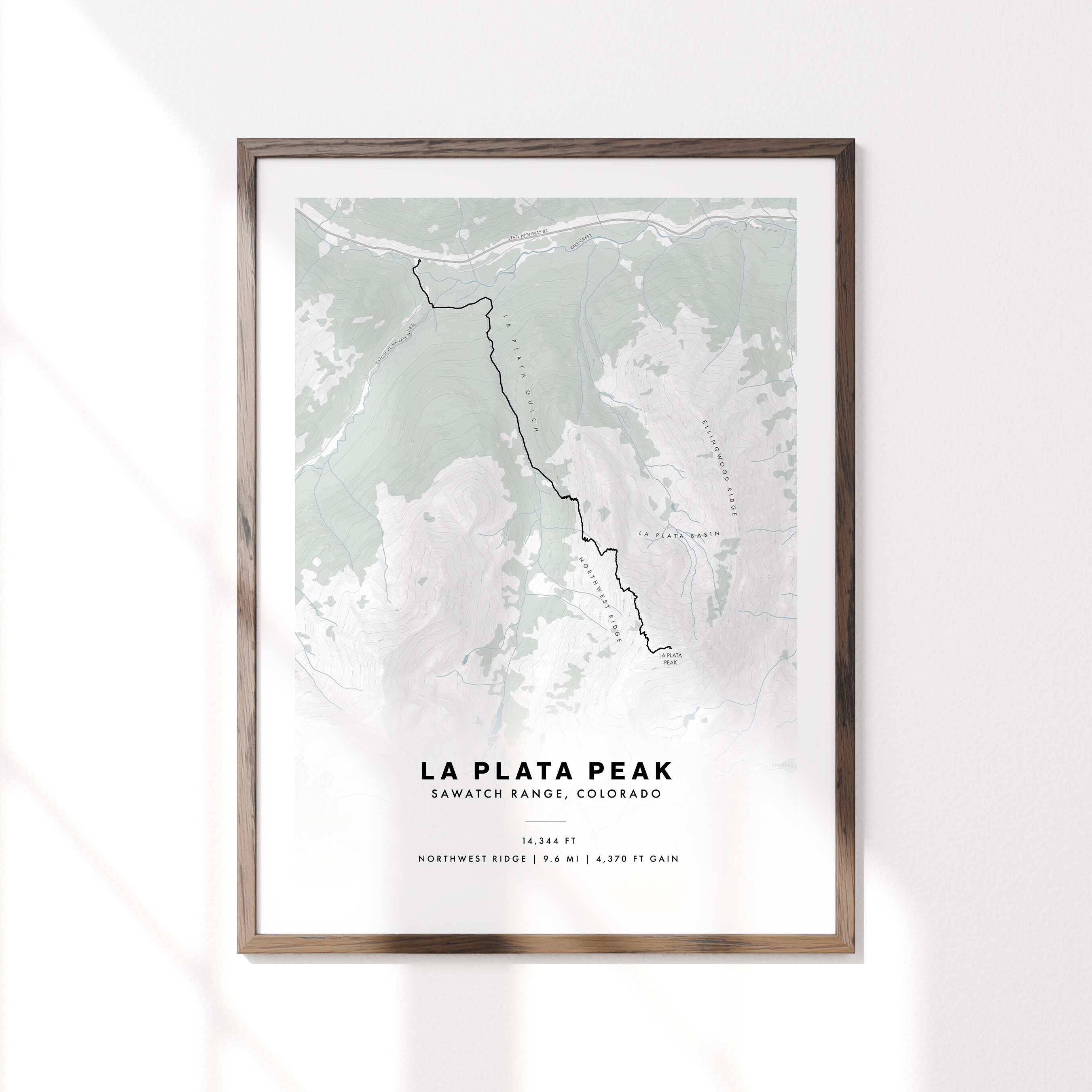 La Plata Peak Trail Map Print | Sawatch Range Colorado Fourteener ...