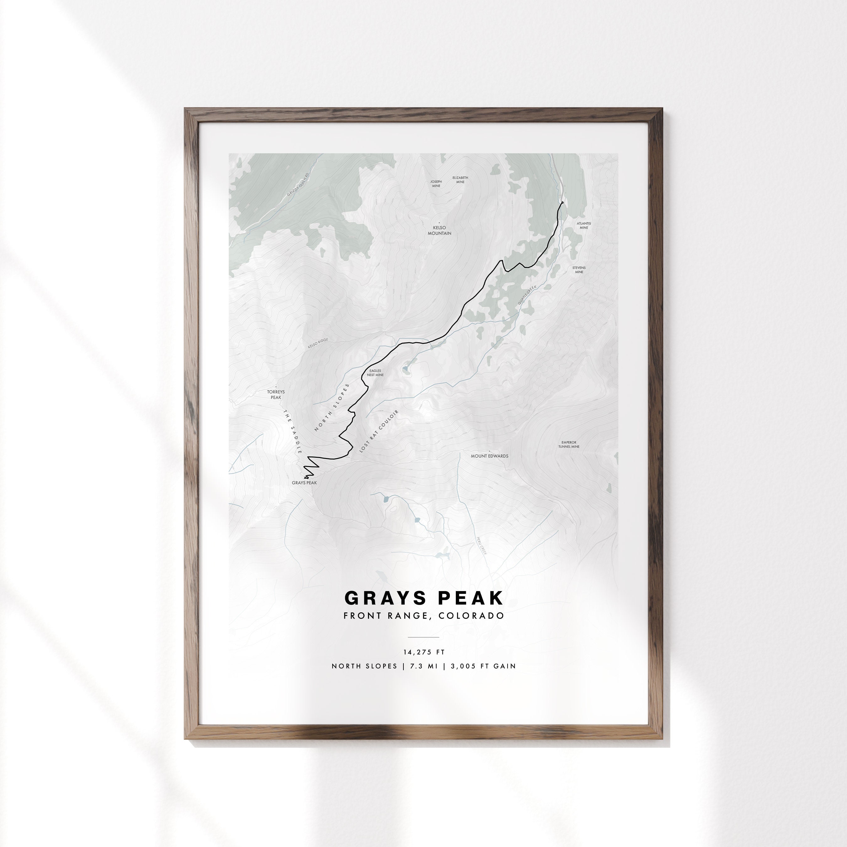 Grays Peak Trail Map Print | Front Range Colorado Fourteener | Wall Art ...