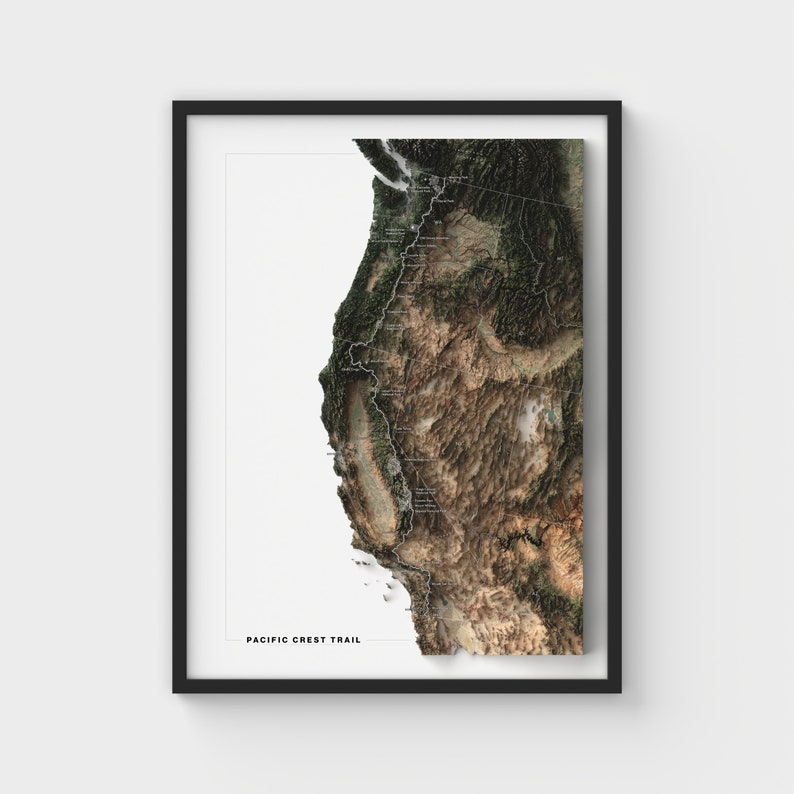 Pacific Crest Trail Map Print | Modern Topographic Wall Art | Giclée ...