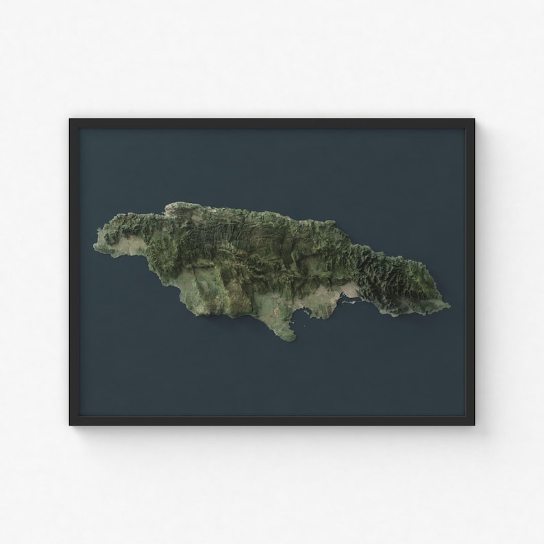 Jamaica Map Print | Modern Topographic Wall Art | Giclée Poster Print ...