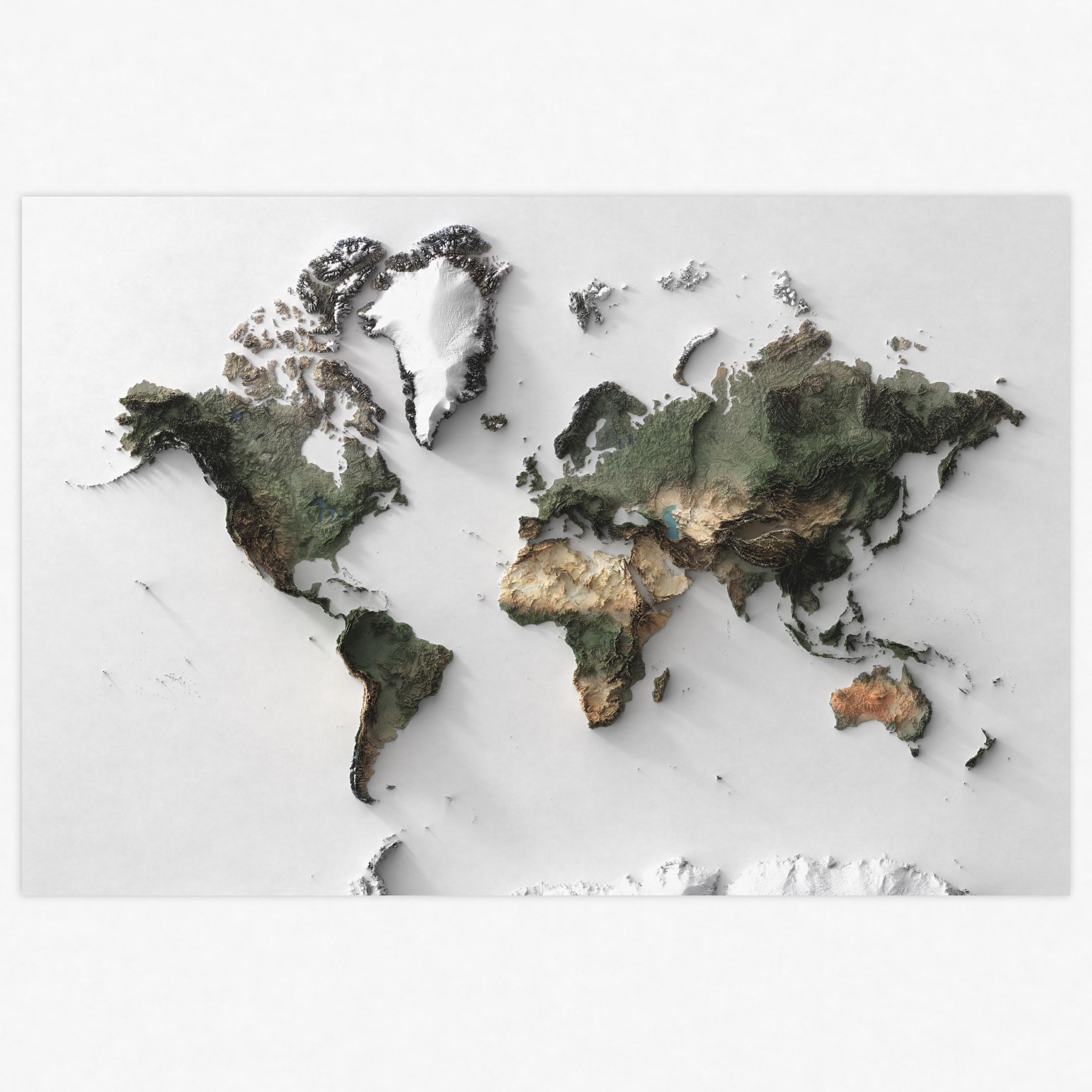 World Map Print | Modern Topographic Wall Art | Giclée Poster Print - Etsy