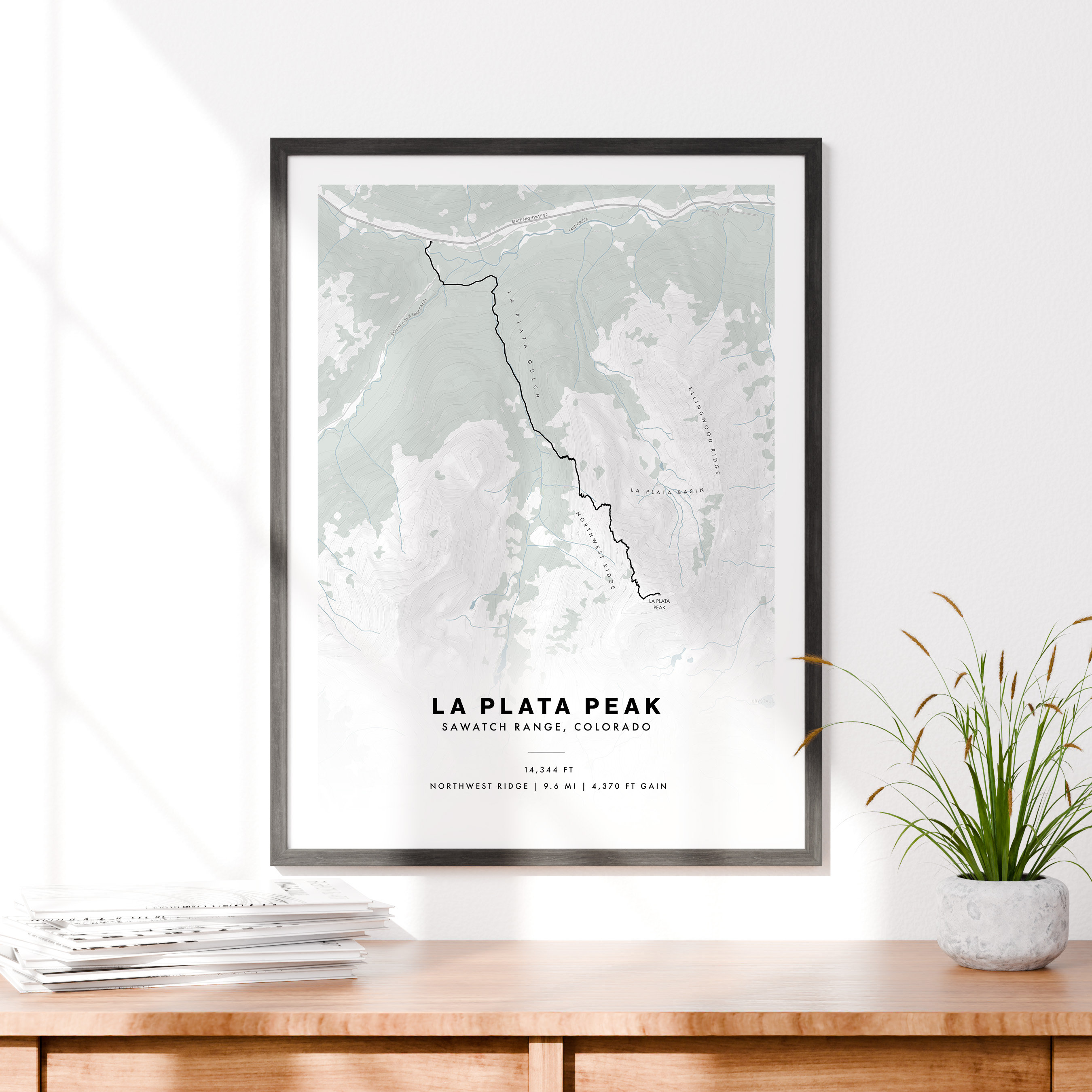 La Plata Peak Trail Map Print | Sawatch Range Colorado Fourteener ...