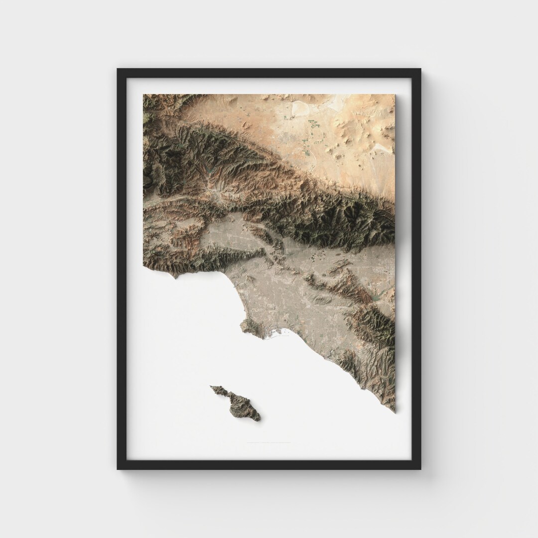 Los Angeles California Shaded Relief Map Print Modern Topographic Wall ...