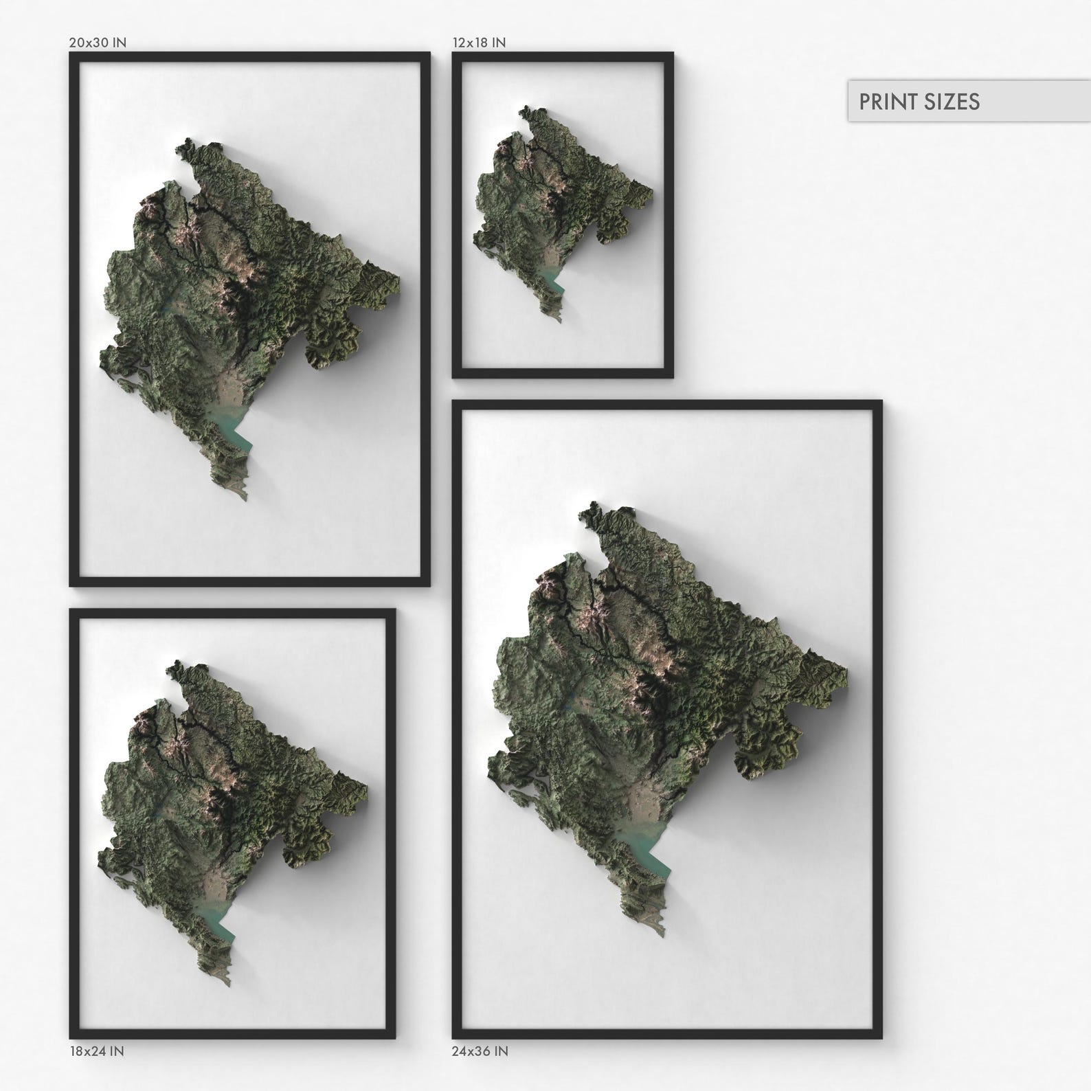 Montenegro Map Print | Modern Topographic Wall Art | Giclée Poster ...