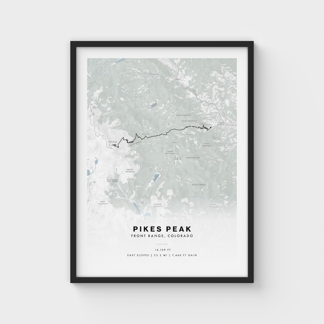 Pikes Peak Trail Map Print | Front Range Colorado Fourteener | Wall Art ...
