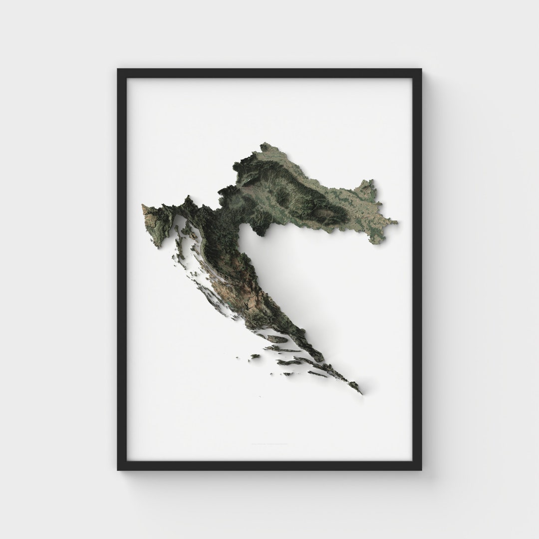 Croatia Shaded Relief Map Print Modern Topographic Wall Art Home ...