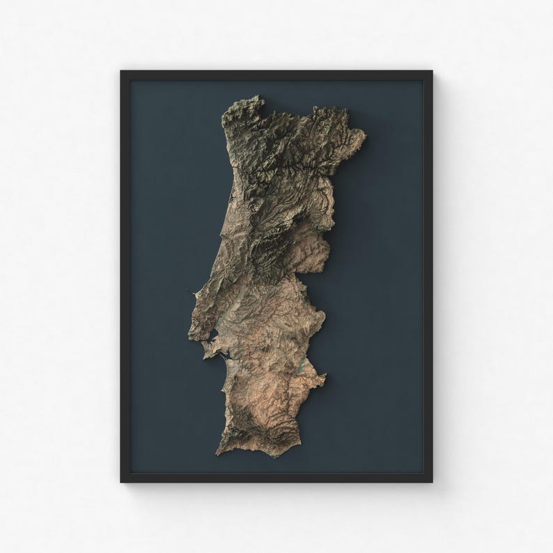 Portugal Map Print | Modern Topographic Wall Art | Giclée Poster Print ...