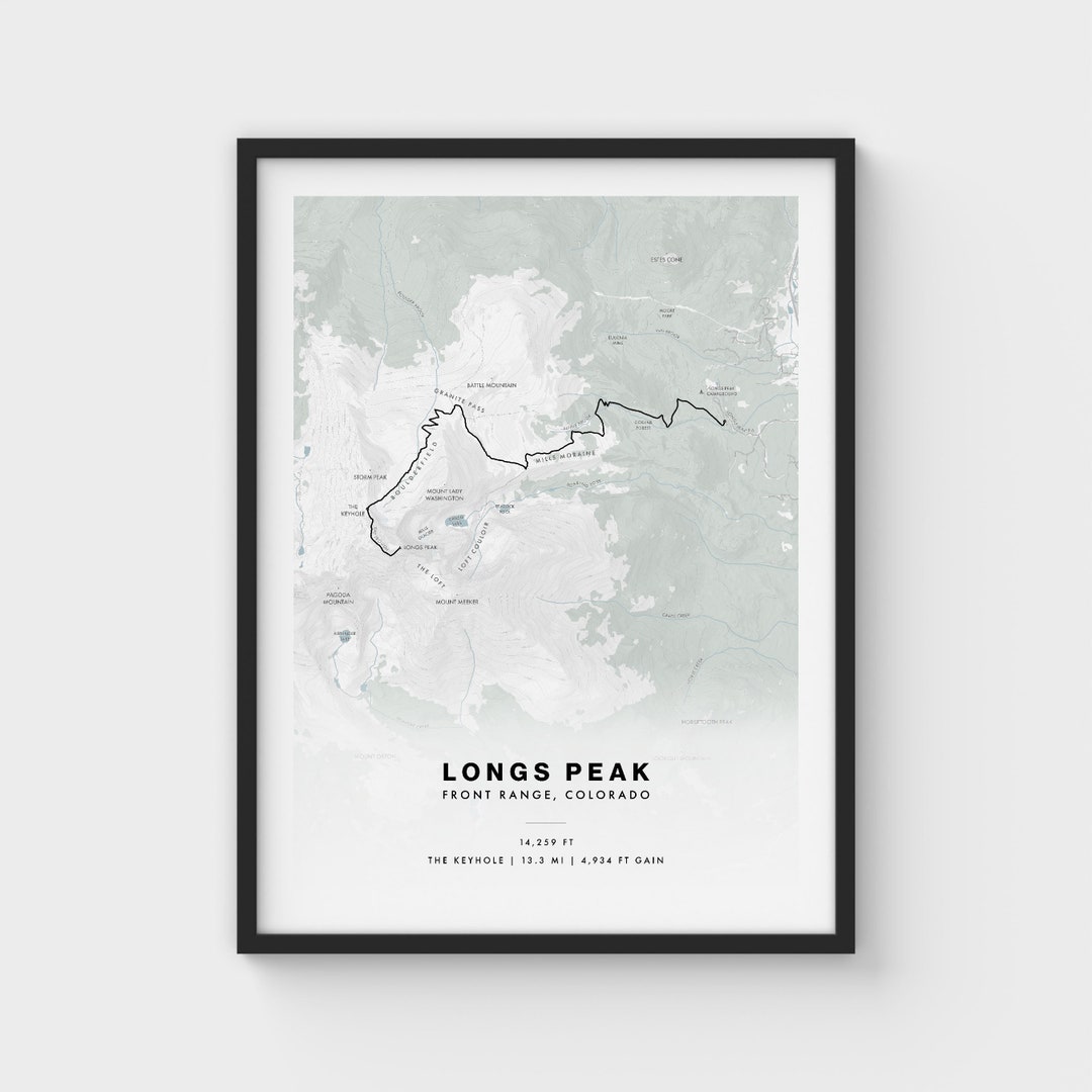 Longs Peak Trail Map Print | Front Range Colorado Fourteener | Wall Art ...