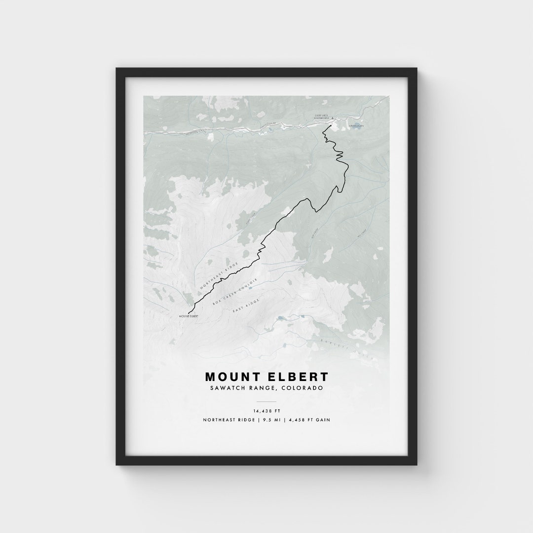 Mount Elbert Trail Map Print | Sawatch Range Colorado Fourteener | Wall ...