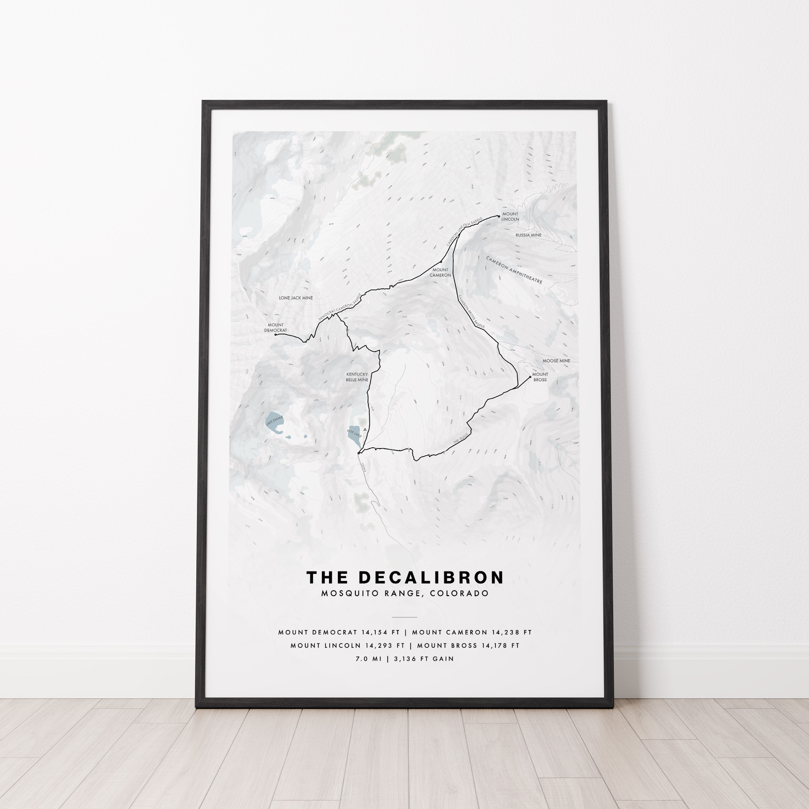 The Decalibron Trail Map Print Mount Democrat, Cameron, Lincoln, Bross ...