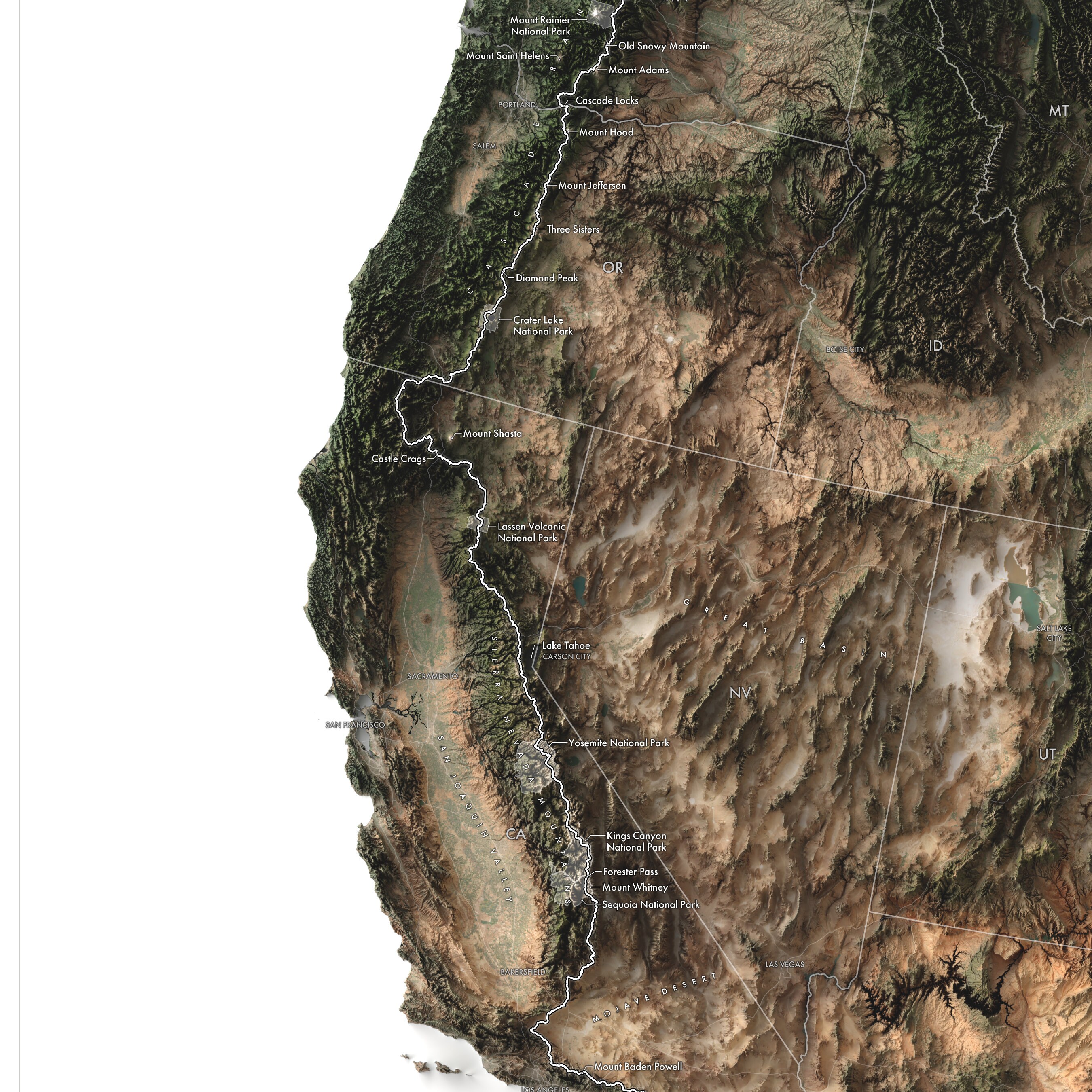 Pacific Crest Trail Map Print | Modern Topographic Wall Art | Giclée ...
