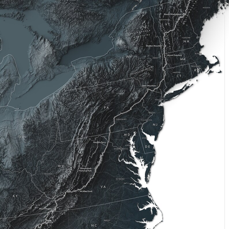 Appalachian Trail Map Print | Modern Topographic Wall Art | Giclée ...