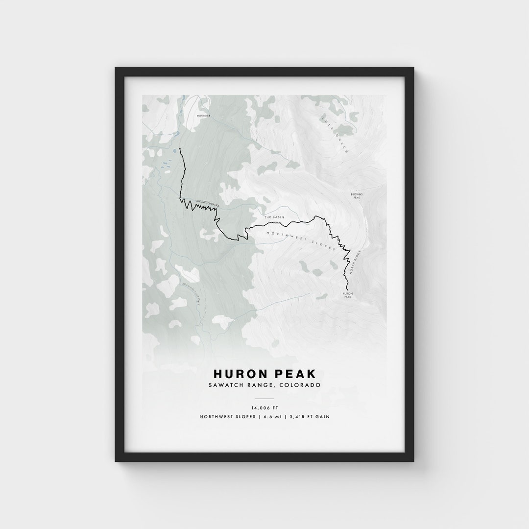 Huron Peak Trail Map Print | Sawatch Range Colorado Fourteener | Wall ...