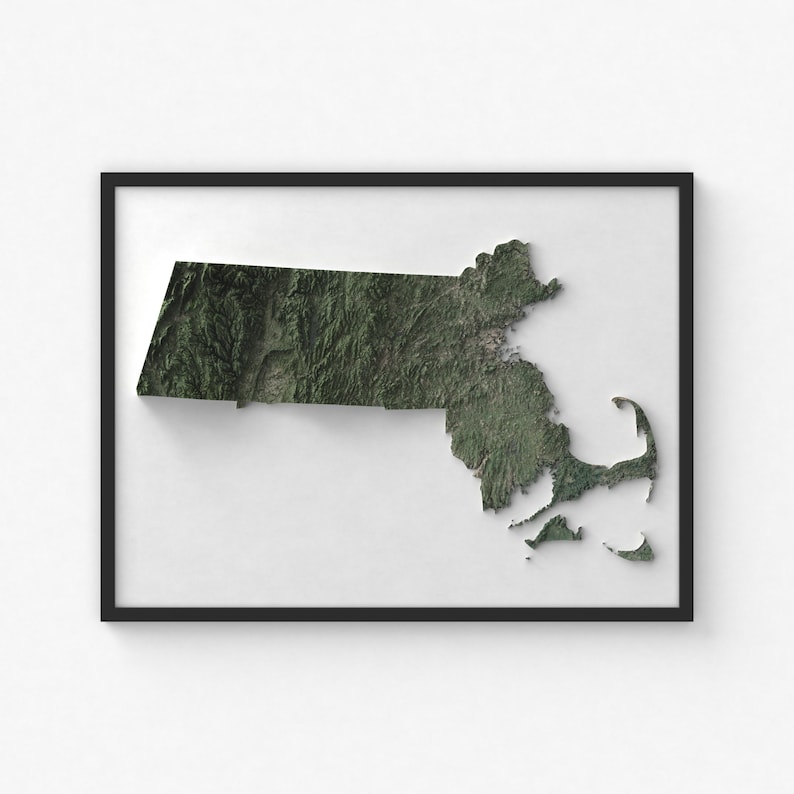 Massachusetts Map Print | Modern Topographic Wall Art | Giclée Poster ...