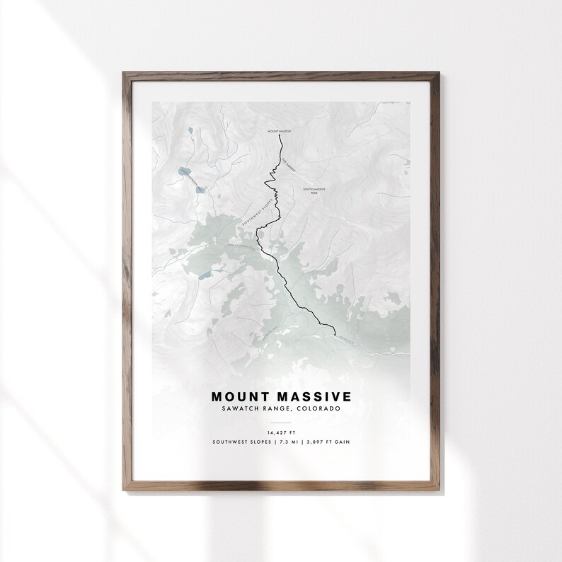 Mount Massive Trail Map Print | Sawatch Range Colorado Fourteener ...