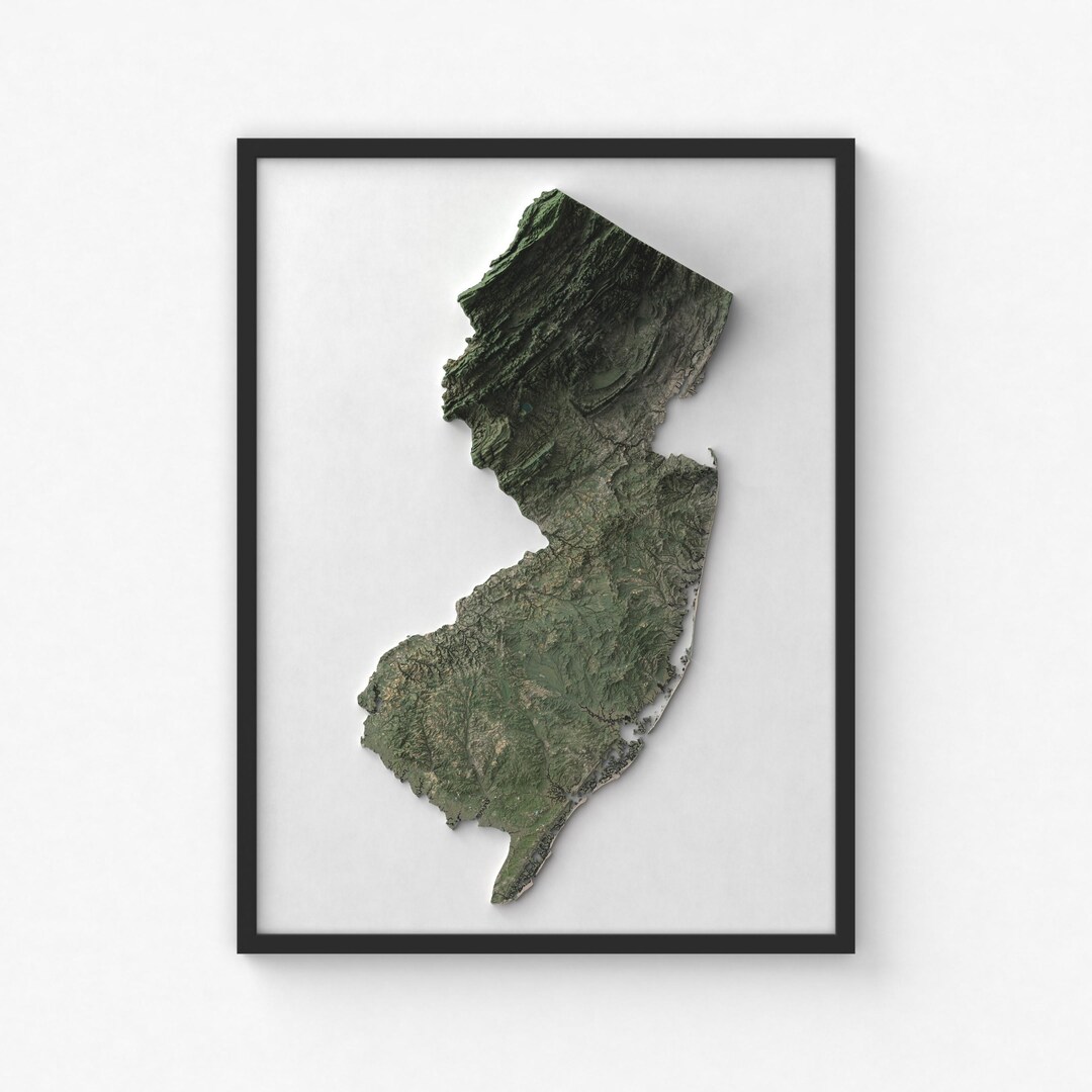 New Jersey Map Print | Modern Topographic Wall Art | Giclée Poster ...