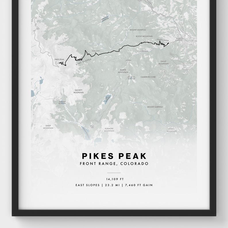 Pikes Peak Trail Map Print | Front Range Colorado Fourteener | Wall Art ...