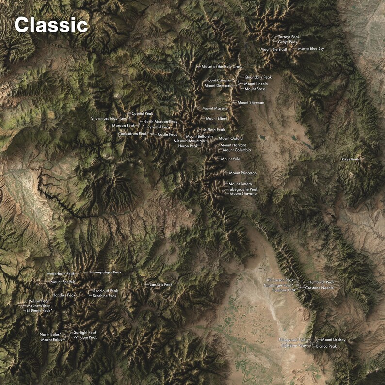 Colorado 14ers Map Print | Modern Topographic Wall Art | Giclée Poster ...