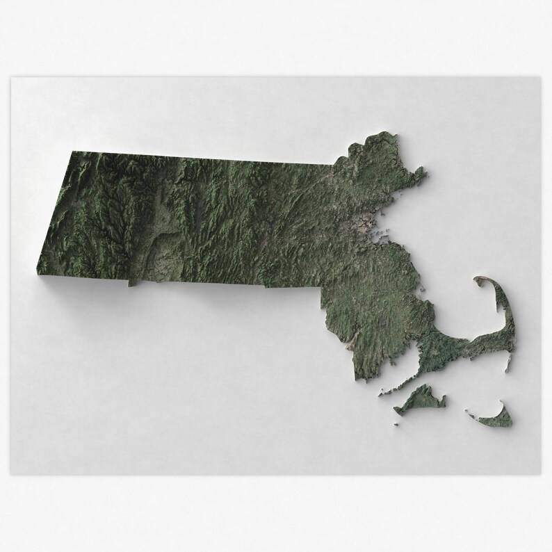 Massachusetts Map Print | Modern Topographic Wall Art | Giclée Poster ...
