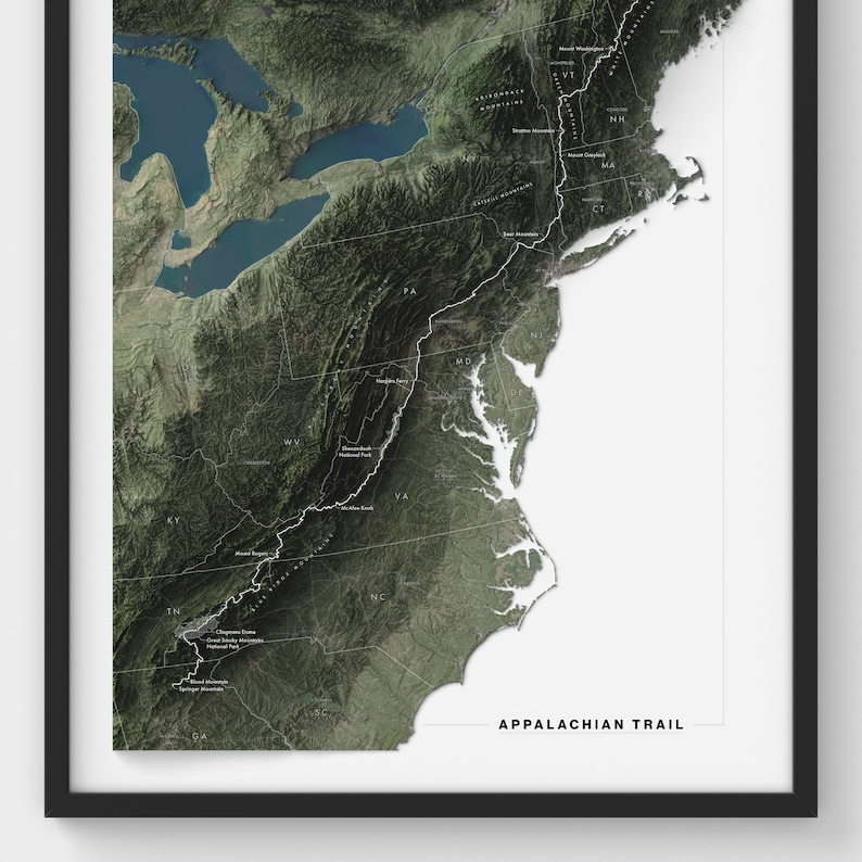 Appalachian Trail Map Print | Modern Topographic Wall Art | Giclée ...