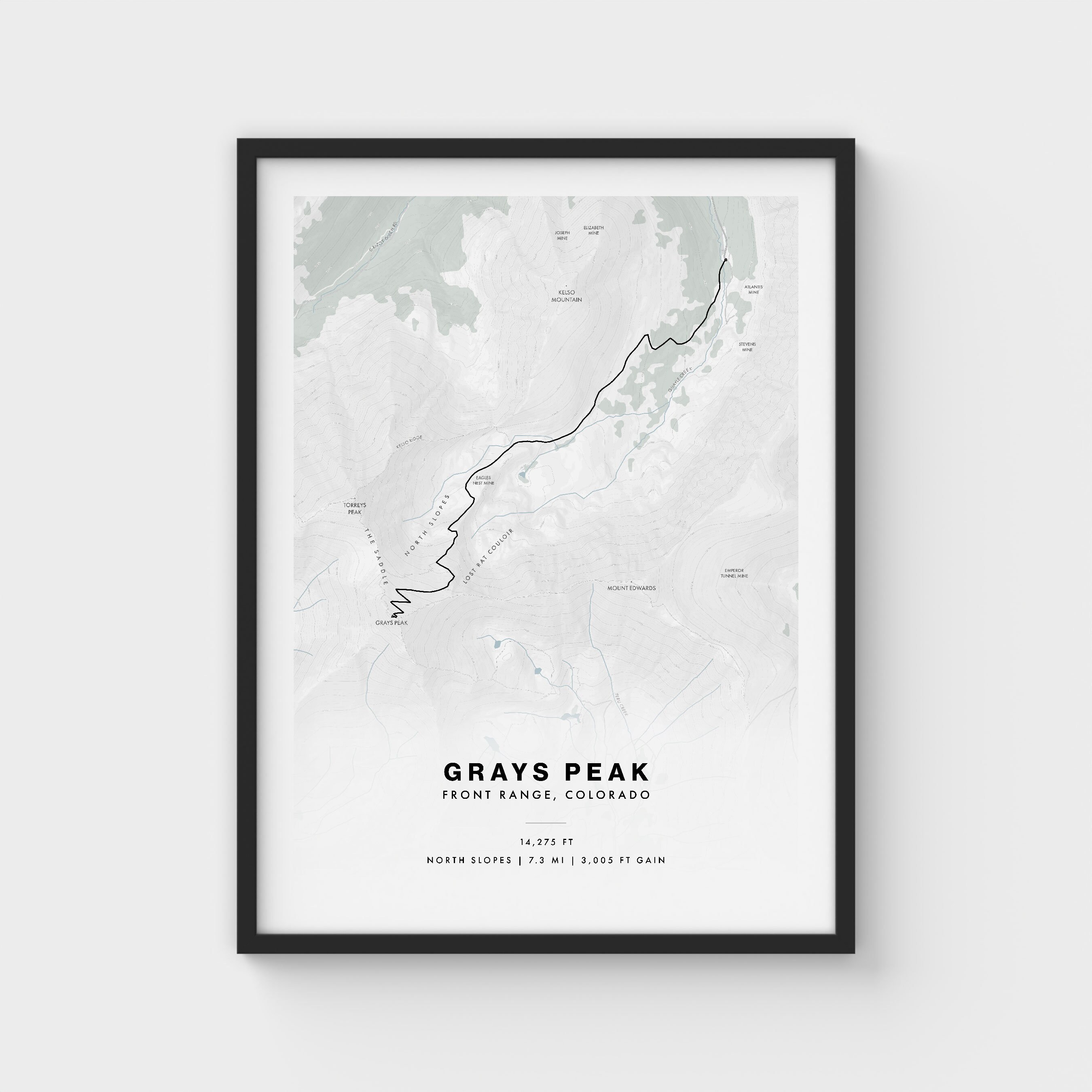 Grays Peak Trail Map Print | Front Range Colorado Fourteener | Wall Art ...