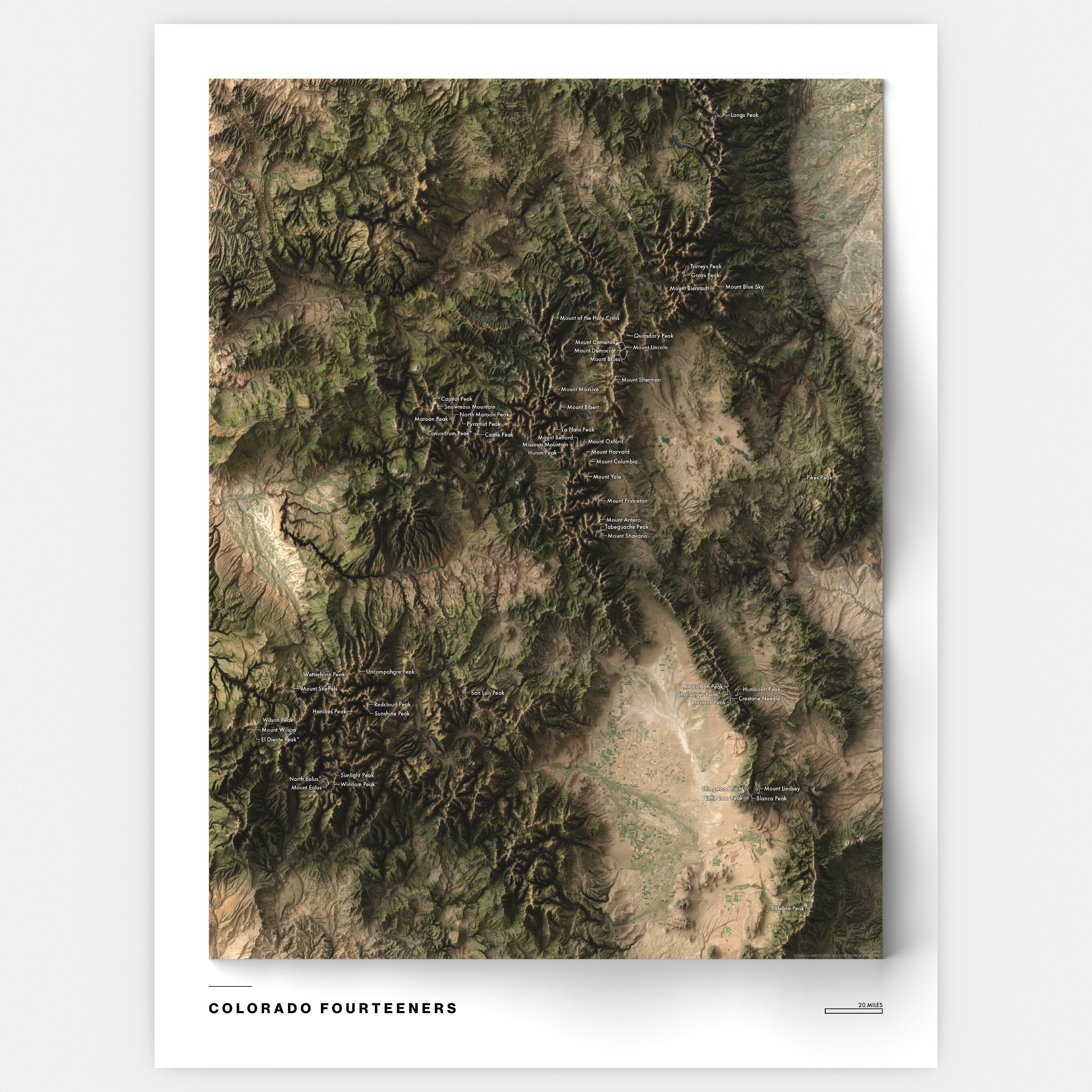Colorado 14ers Shaded Relief Map Print Modern Topographic Wall Art ...