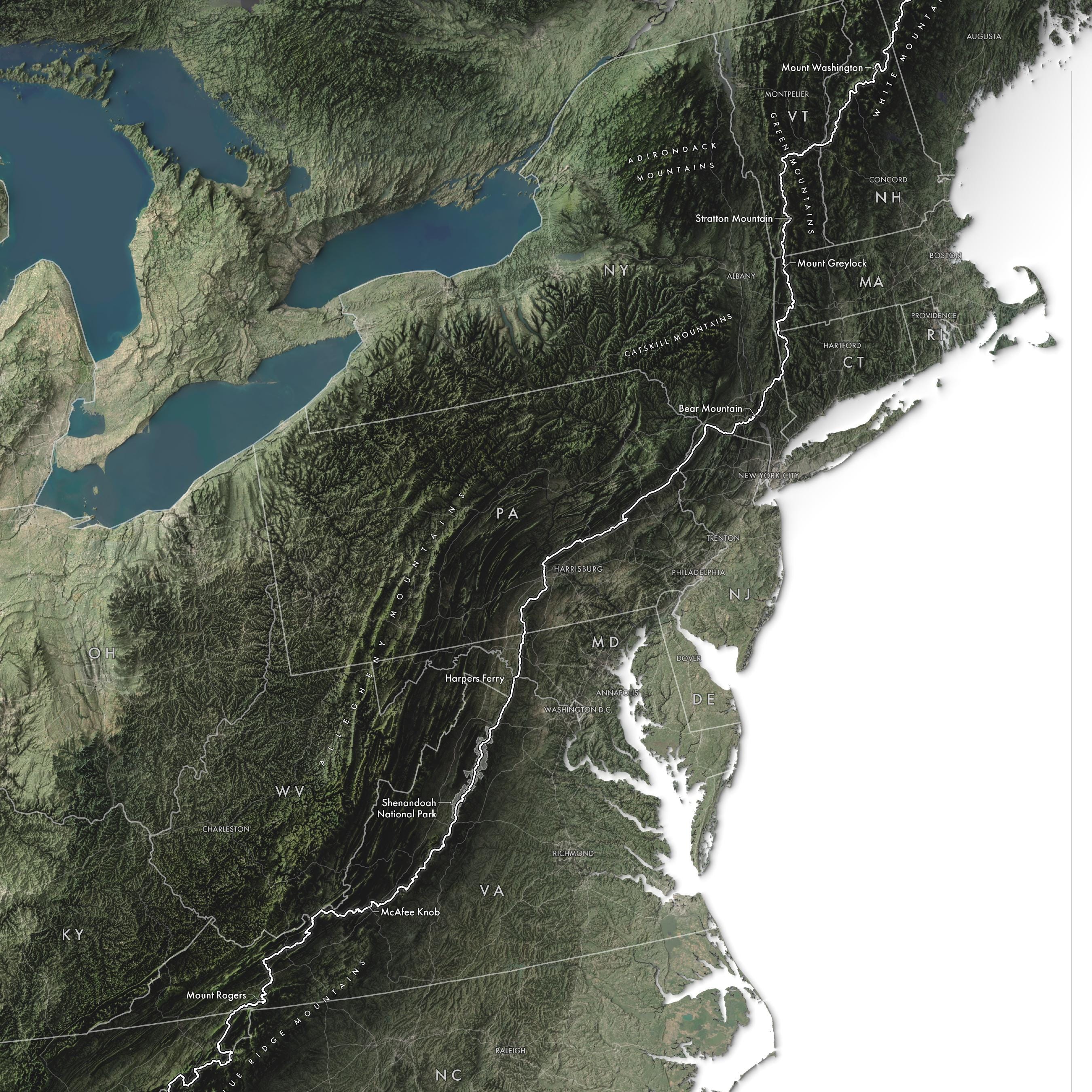 Appalachian Trail Map Print | Modern Topographic Wall Art | Giclée ...