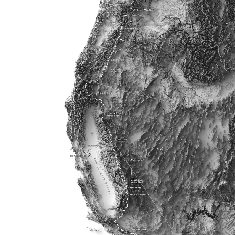 Pacific Crest Trail Map Print | Modern Topographic Wall Art | Giclée ...