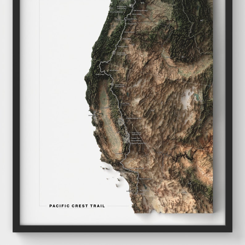 Pacific Crest Trail Map Print | Modern Topographic Wall Art | Giclée ...