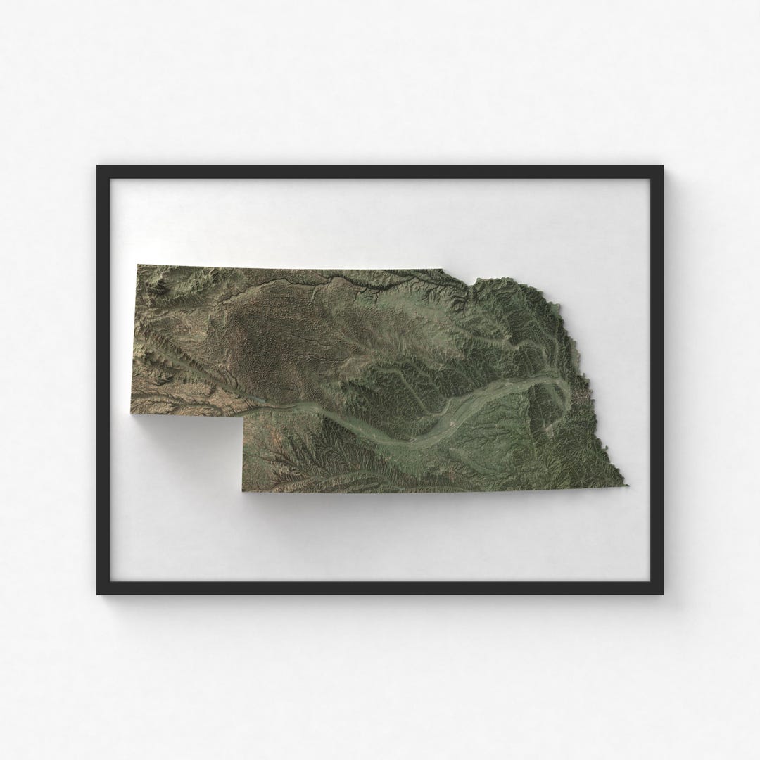 Nebraska Map Print | Modern Topographic Wall Art | Giclée Poster Print ...