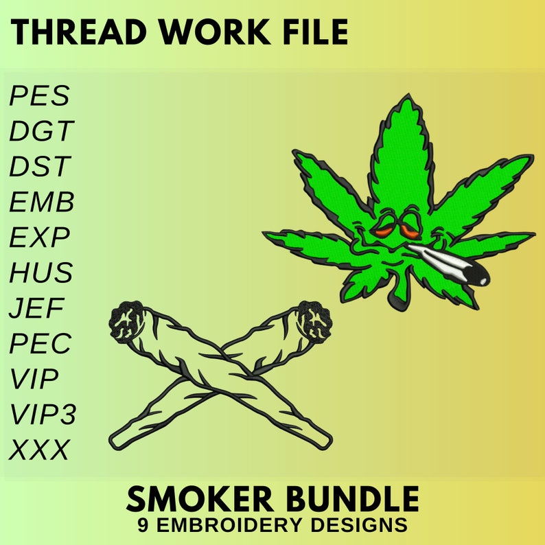 9 Smoker Embroidery Designs Bundle. Pack of Weed Embroidery - Etsy