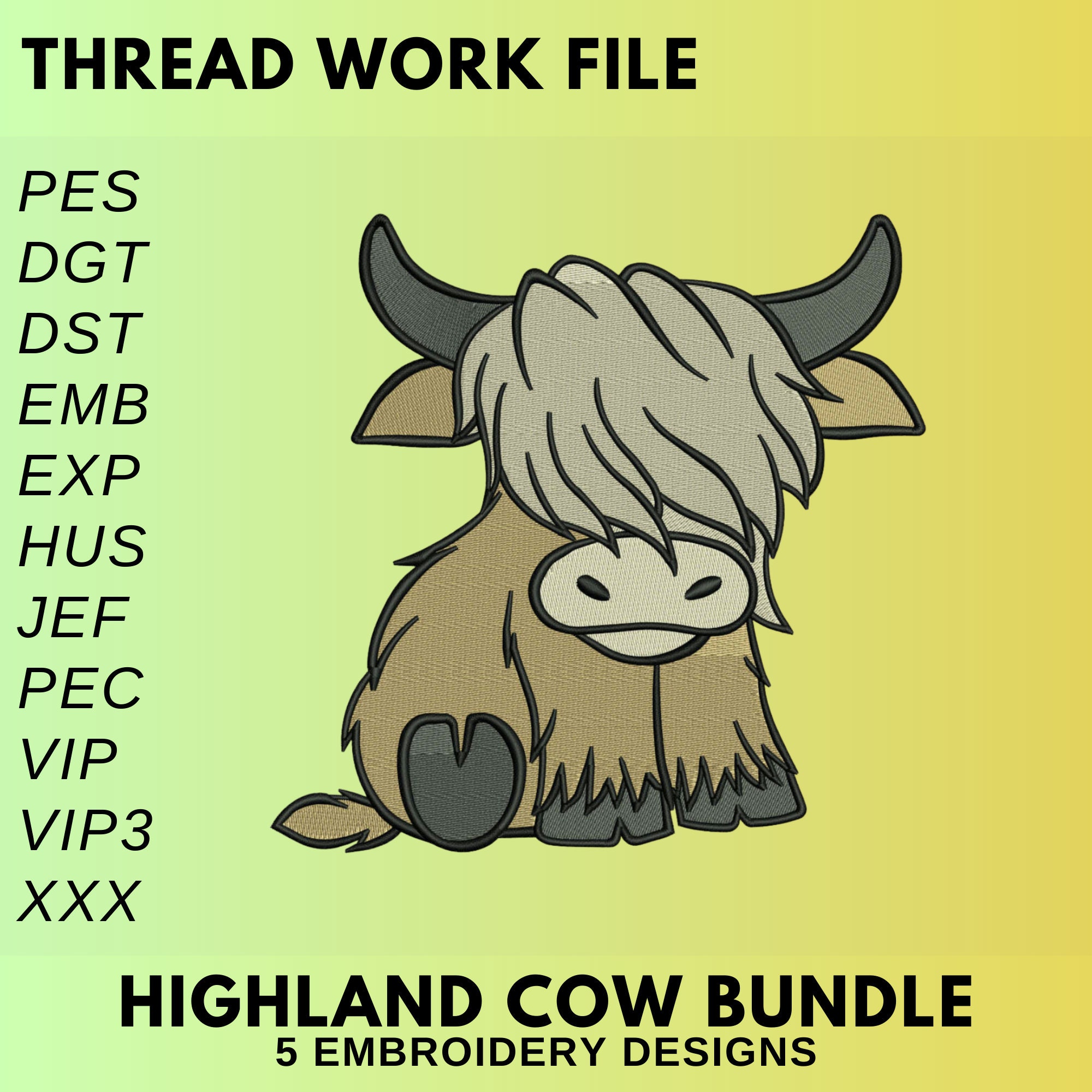 5 Highland Cow Embroidery Designs Bundle. Pack of Embroidery Machine ...