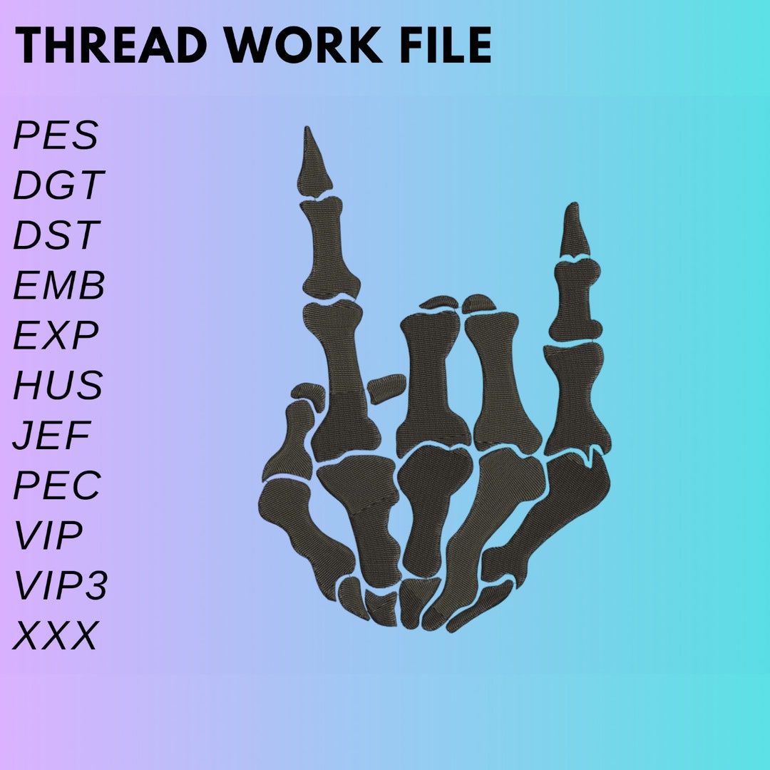 Skeleton Rock Machine Embroidery Design File 2x2, 4x4, 5x7. Skeleton ...