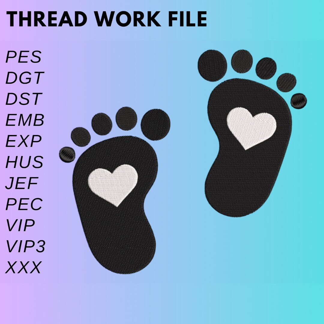 Baby Footprints Embroidery Design File 2x2, 4x4, 5x7. Kids Footmarks ...