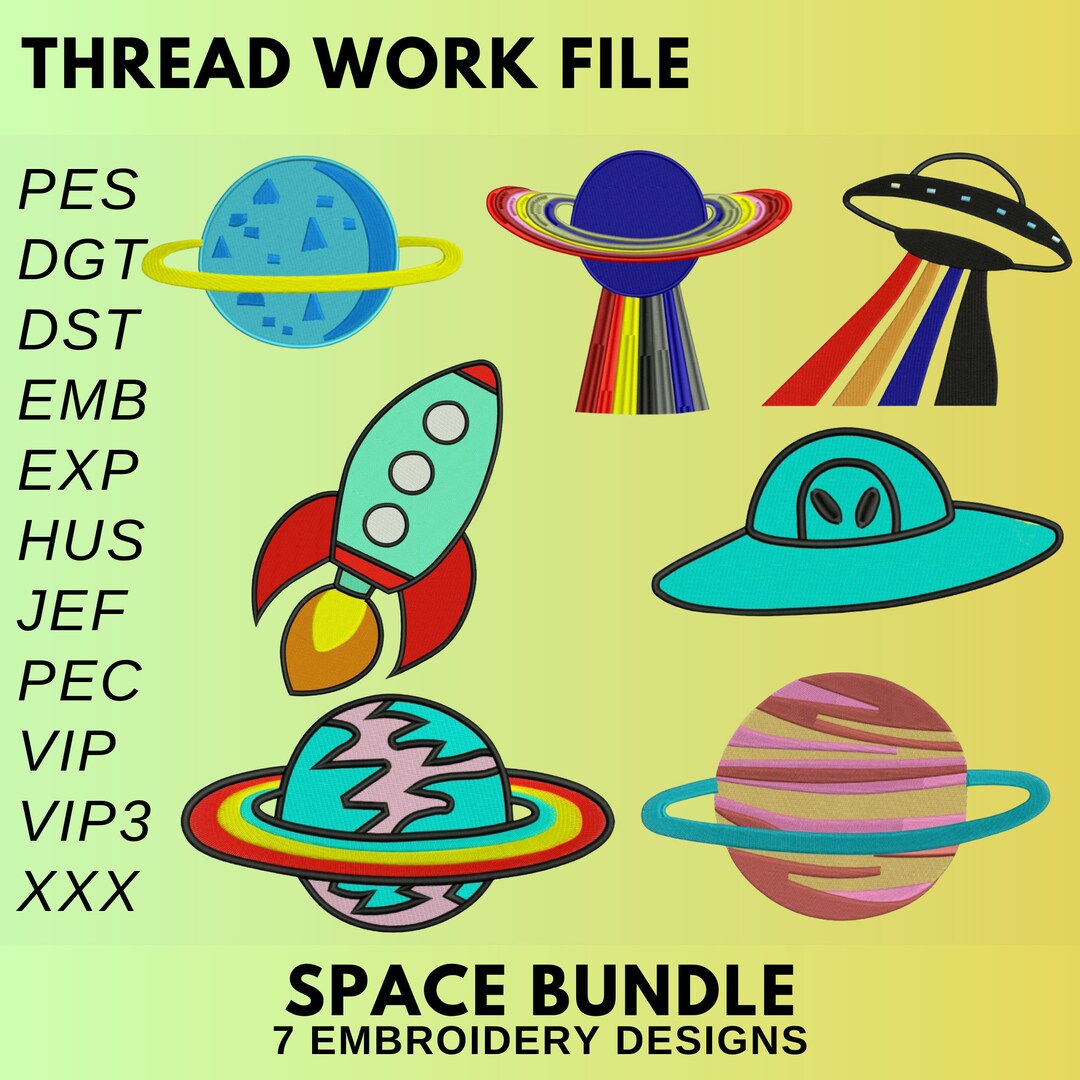 7 Space Embroidery Designs Bundle. Pack of Embroidery Machine Files. - Etsy
