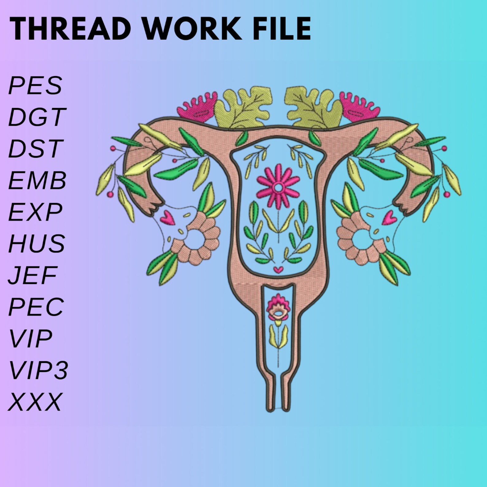 Female Reproductive System With Flowers Machine Embroidery Design File ...