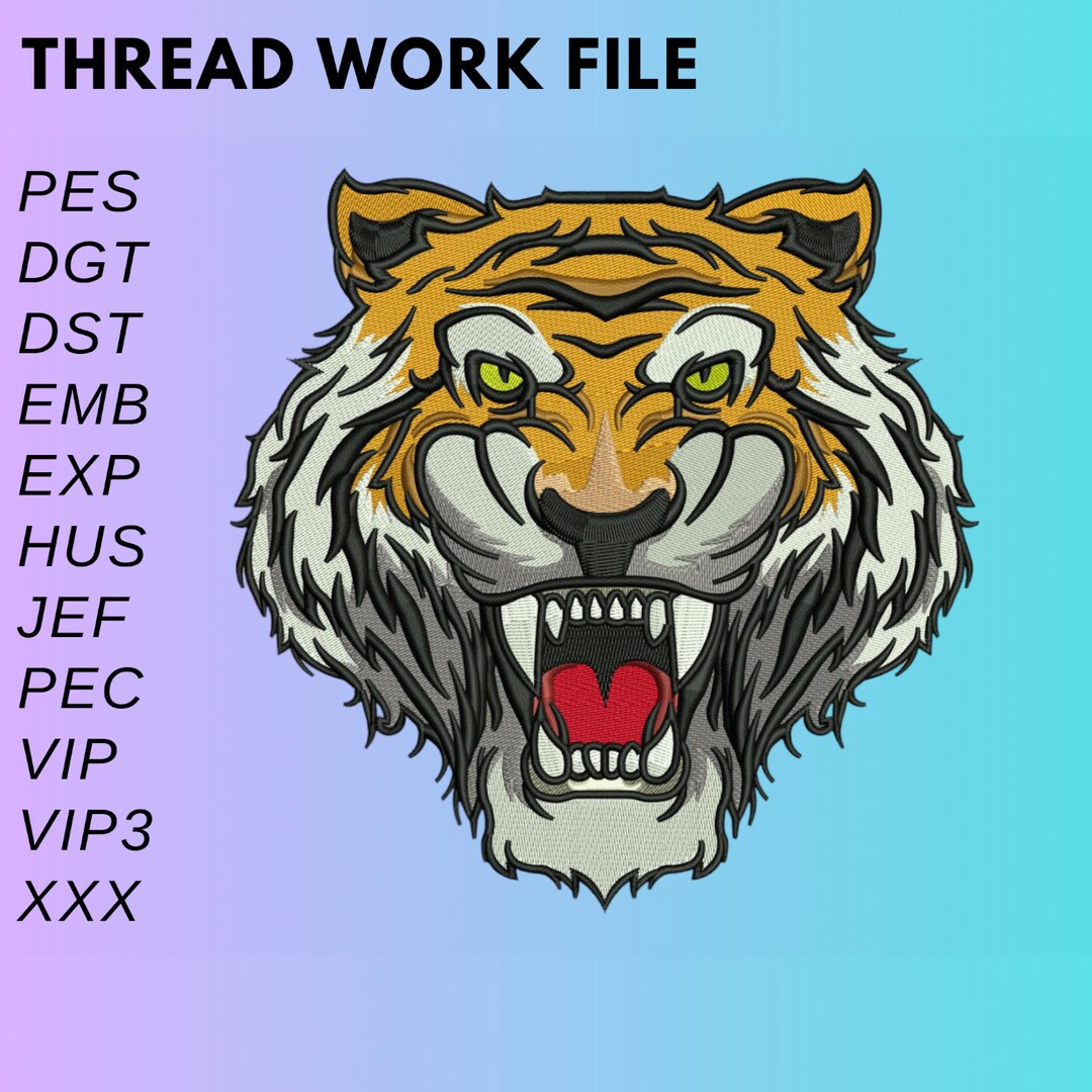 Roaring Tiger Embroidery Design File 2x2 4x4 5x7. Wild - Etsy