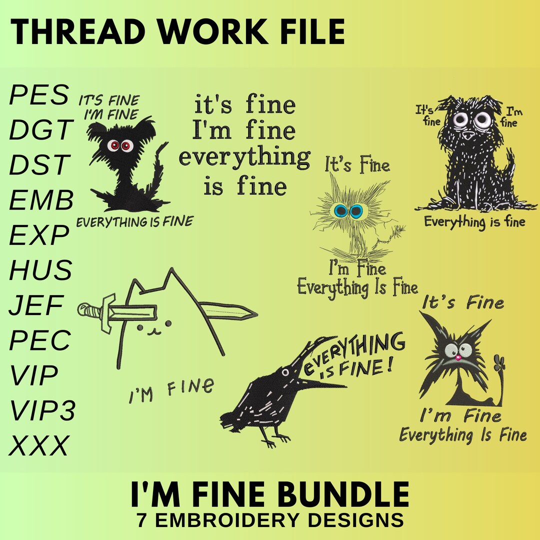 7 It's Fine Embroidery Designs Bundle. Pack of Vintage Cat Embroidery ...