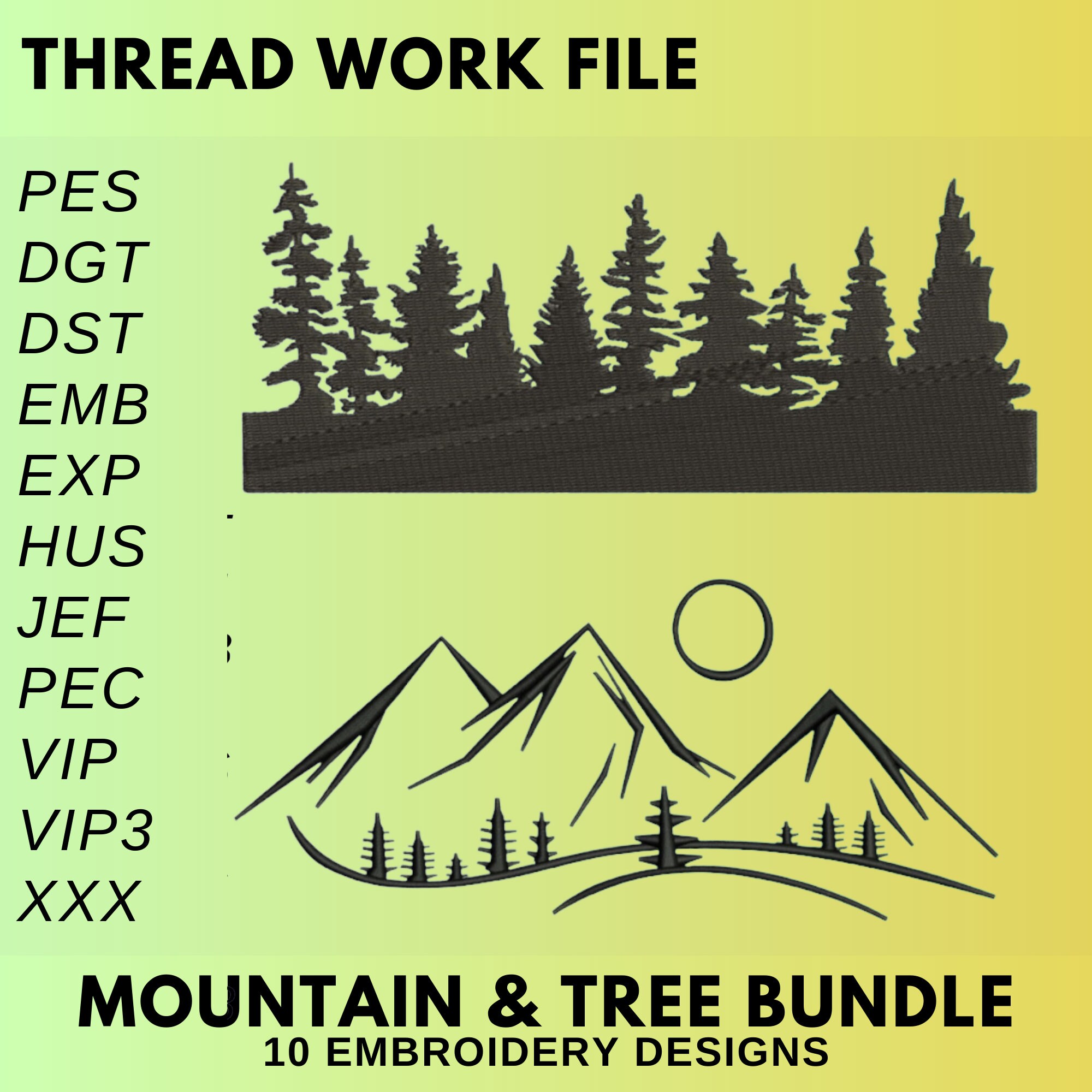 10 Mountain and Tree Embroidery Designs Bundle. Pack of - Etsy