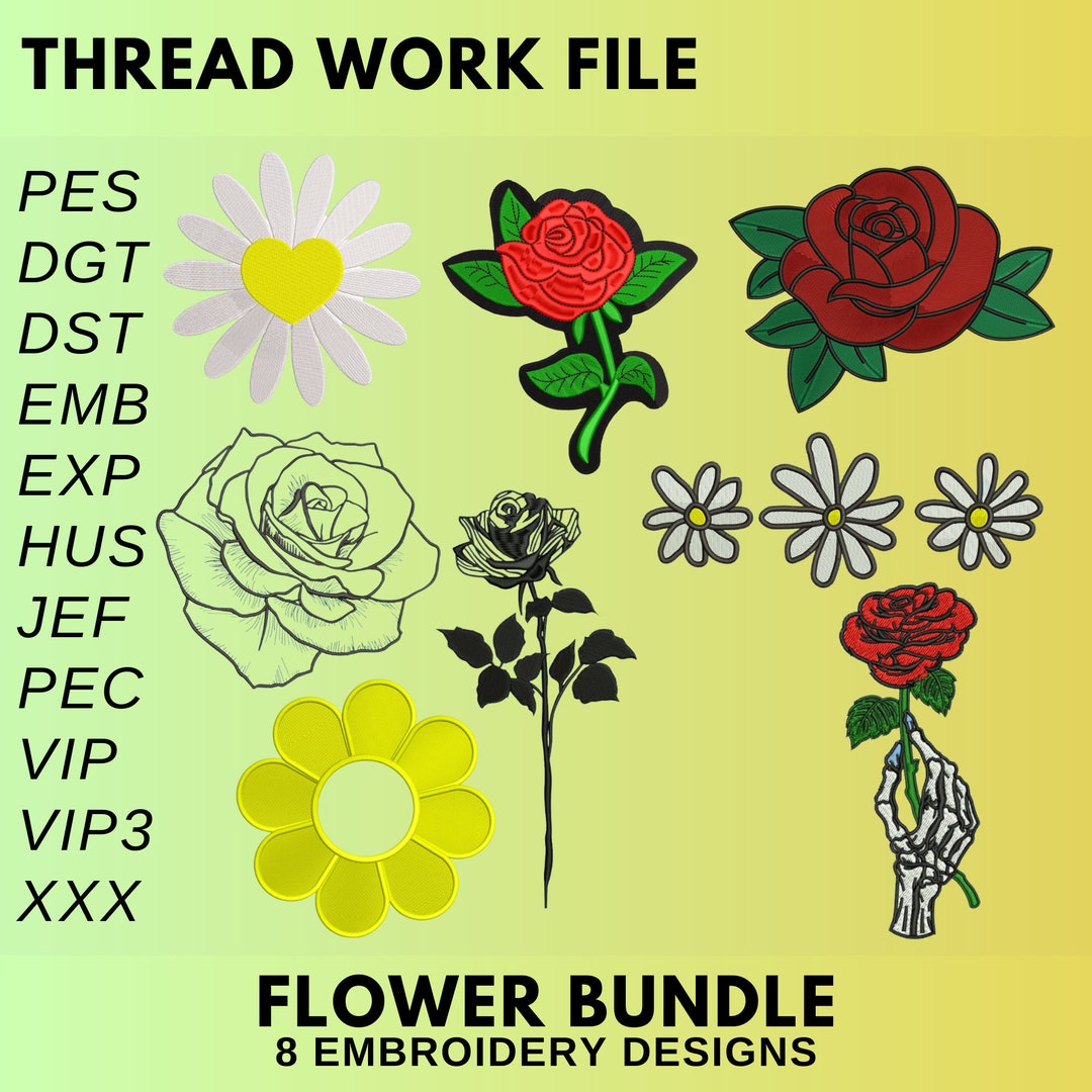 8 Flowers Embroidery Designs Bundle. Pack of Roses Embroidery Machine ...