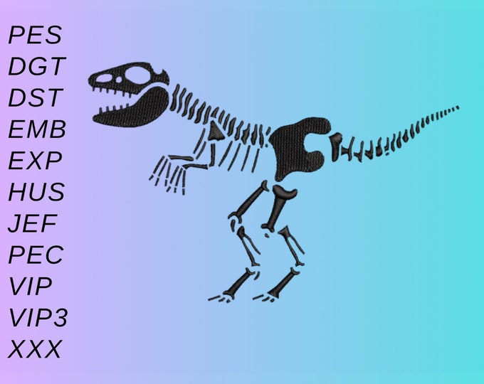 Dinosaur Skeleton Embroidery Design File 2x2, 4x4, 5x7. Dinosaur Bones ...