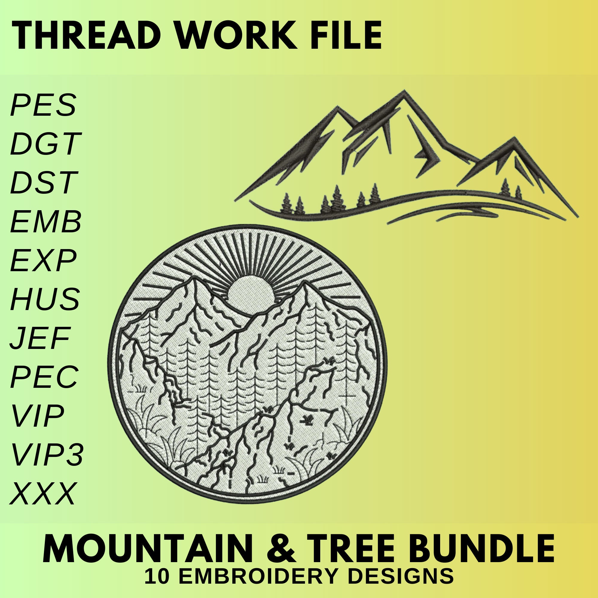 10 Mountain and Tree Embroidery Designs Bundle. Pack of - Etsy
