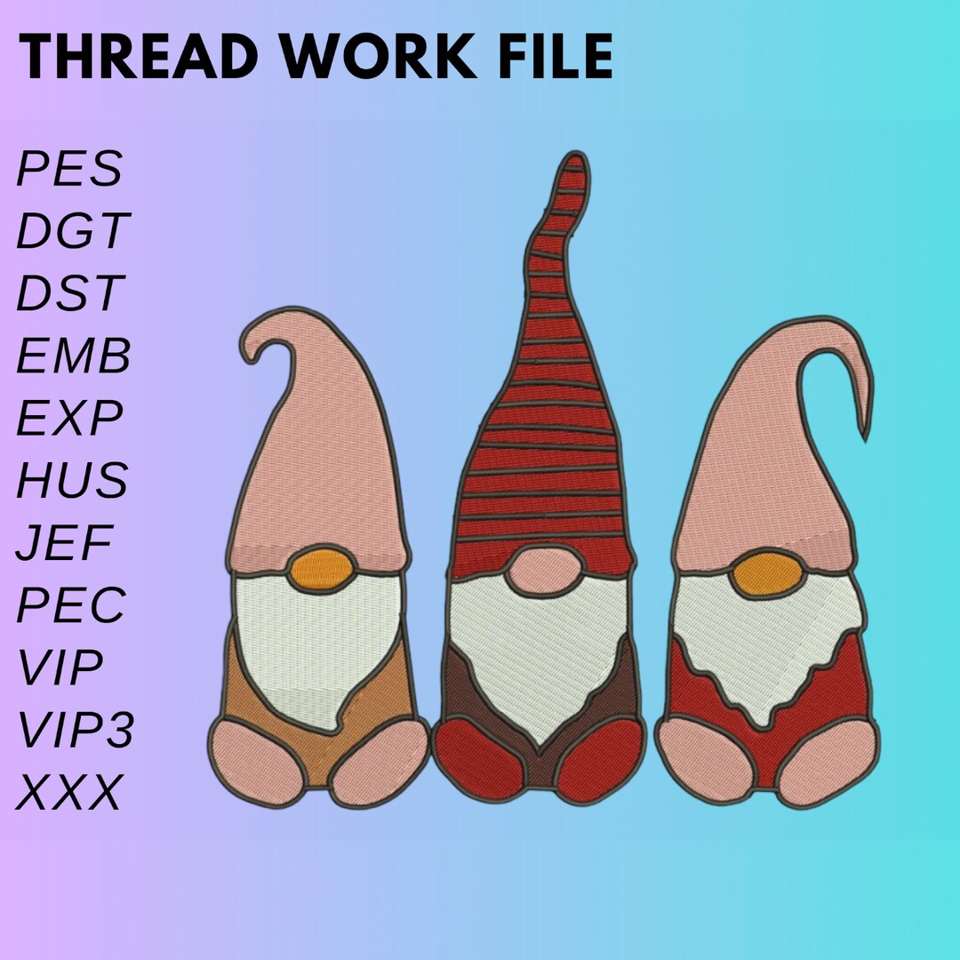 3 Gnomes Machine Embroidery Design File 2x2, 4x4, 5x7. Gnome Embroidery ...