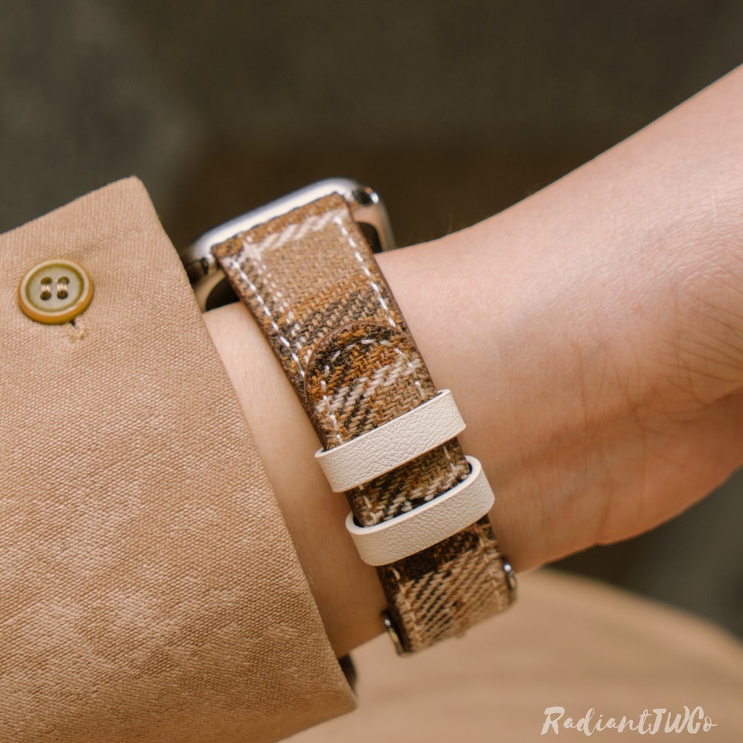 Fabric&leather Handmade Strap for Apple Watch • Straight and Slim Band ...