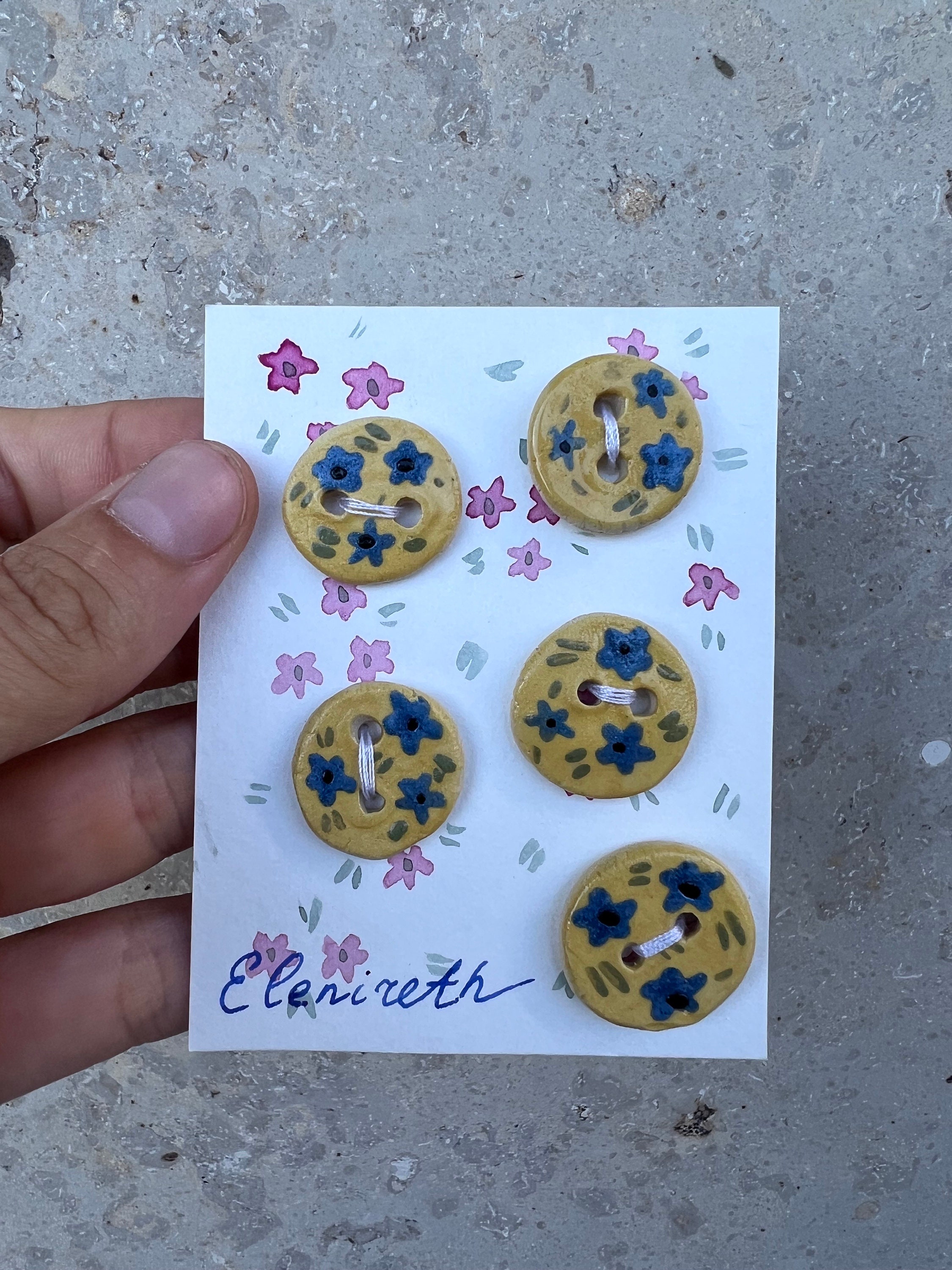 Yellow Ceramic Buttons With Flowers, Set - Etsy